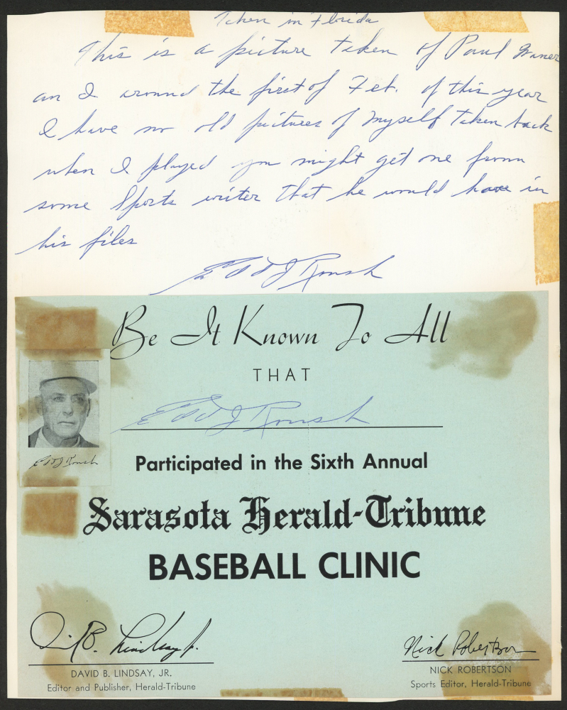 Edd Roush Signed Reds 8x10 Photo with Letter (PSA COA) | Pristine Auction