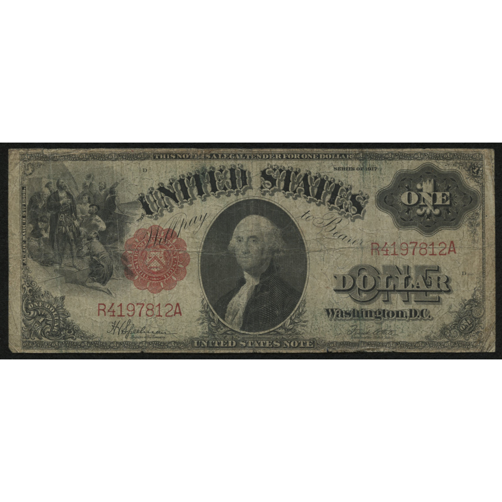 1917 $1 One Dollar Legal Tender Red Seal Large Size Bank Note Bill ...