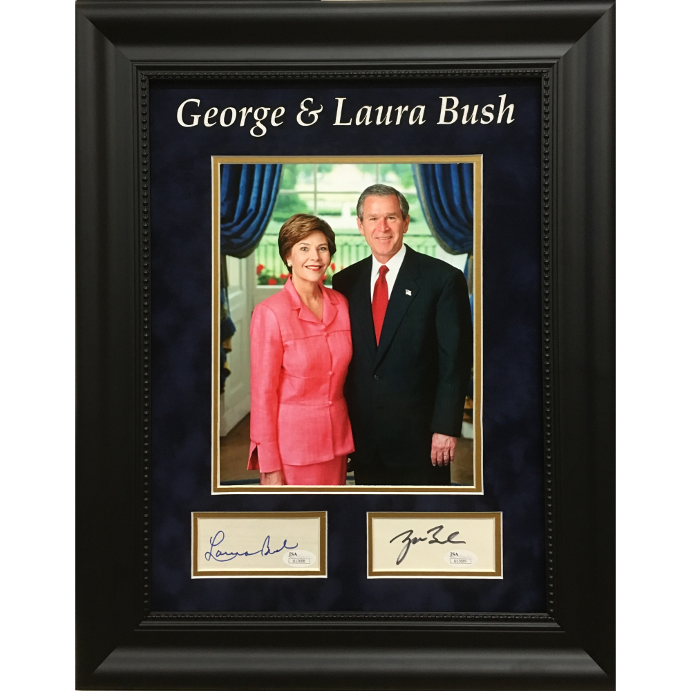 George W. Bush & Laura Bush Signed 16x20 Custom Framed Cut Dispaly (JSA ...