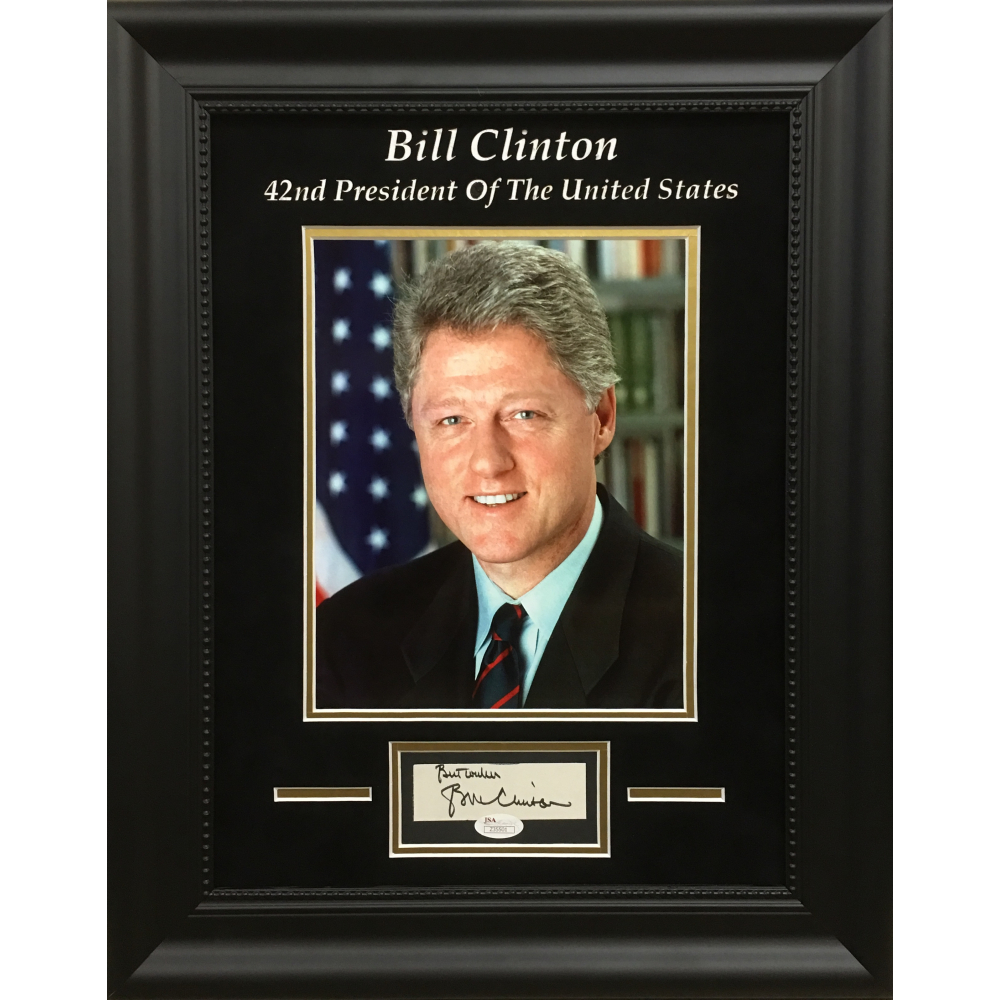 Bill Clinton Signed Custom Framed Cut Display Inscribed "Best Wishes ...