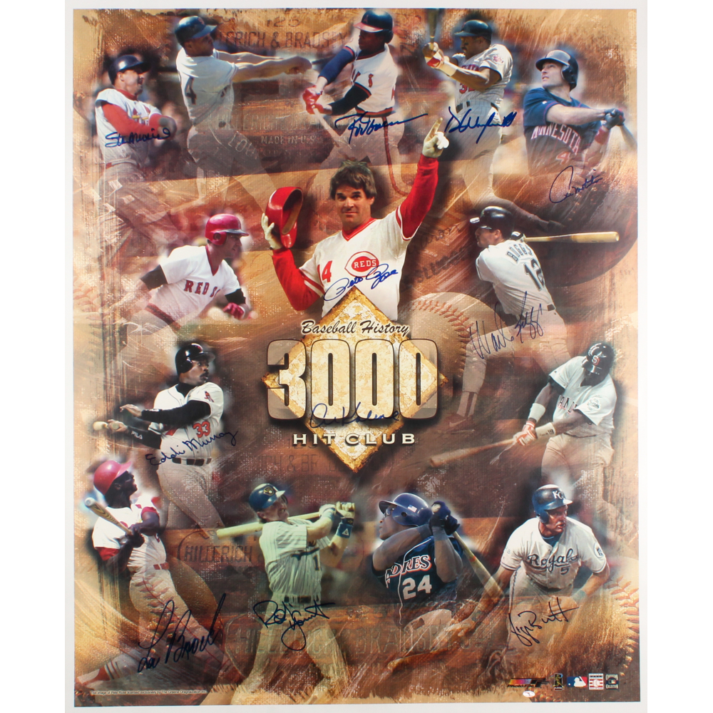 "3000 Hit Club" 25x30.5 Poster Signed by (11) Including Pete Rose, Stan ...