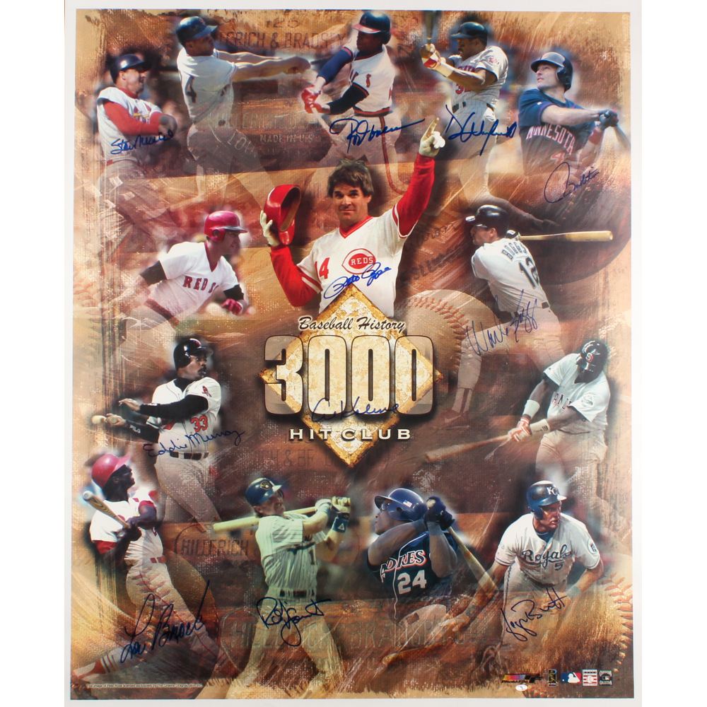 "3000 Hit Club" 25x30.5 Poster Signed by (11) Including Pete Rose, Stan ...