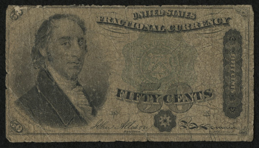1863 United States 50¢ Fifty Cents Fractional Bank Note Bill (Fourth ...