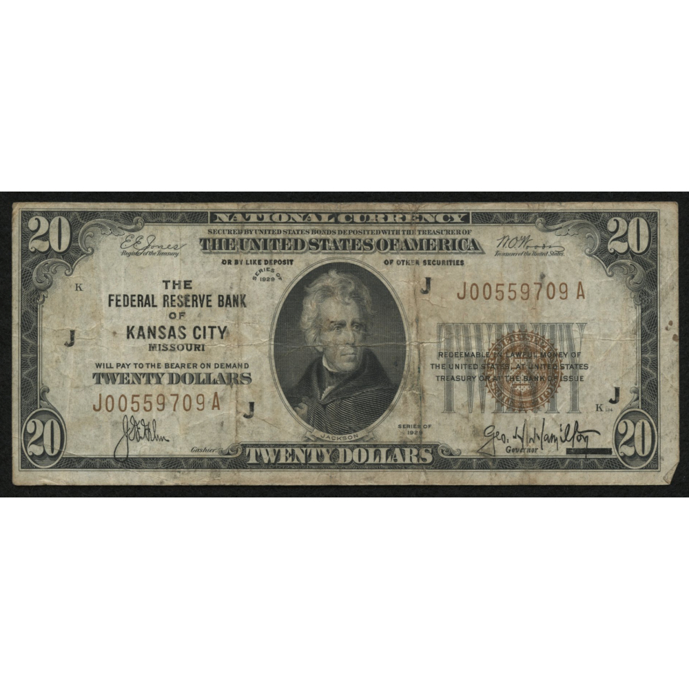 1929 $20 Twenty Dollars U.S. National Currency Bank Note with Brown ...
