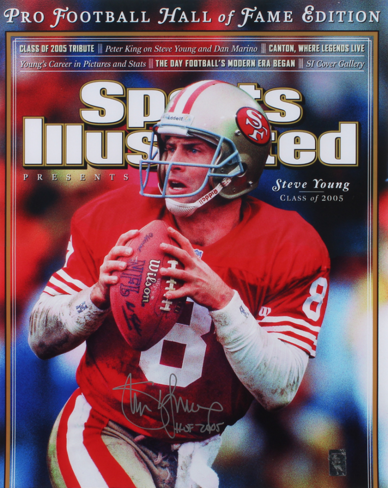 Steve Young Signed 49ers Sports Illustrated 16x20 Photo Inscribed "HOF ...