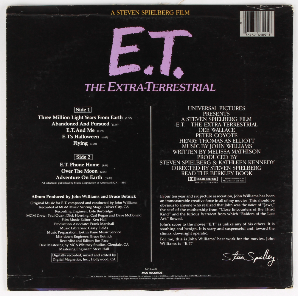 John Williams Signed "E.T. the Extra-Terrestrial" Original Movie ...