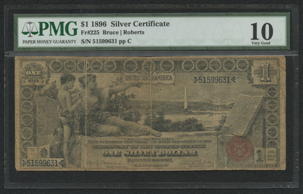 1896 $1 One Dollar "Educational Series" U.S. Silver Certificate Large ...