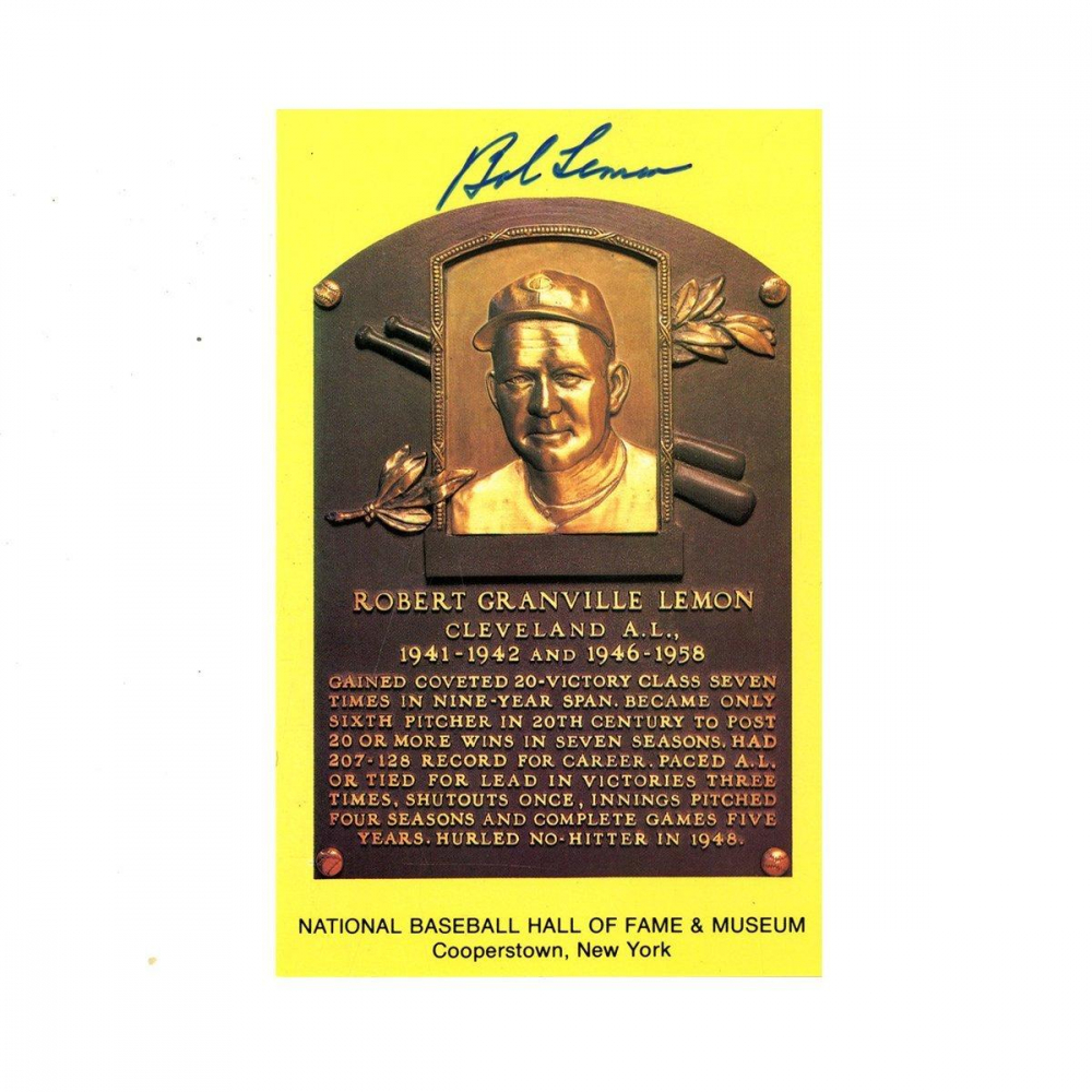 Bob Lemon Signed Gold Hall of Fame Postcard (JSA Hologram) | Pristine ...