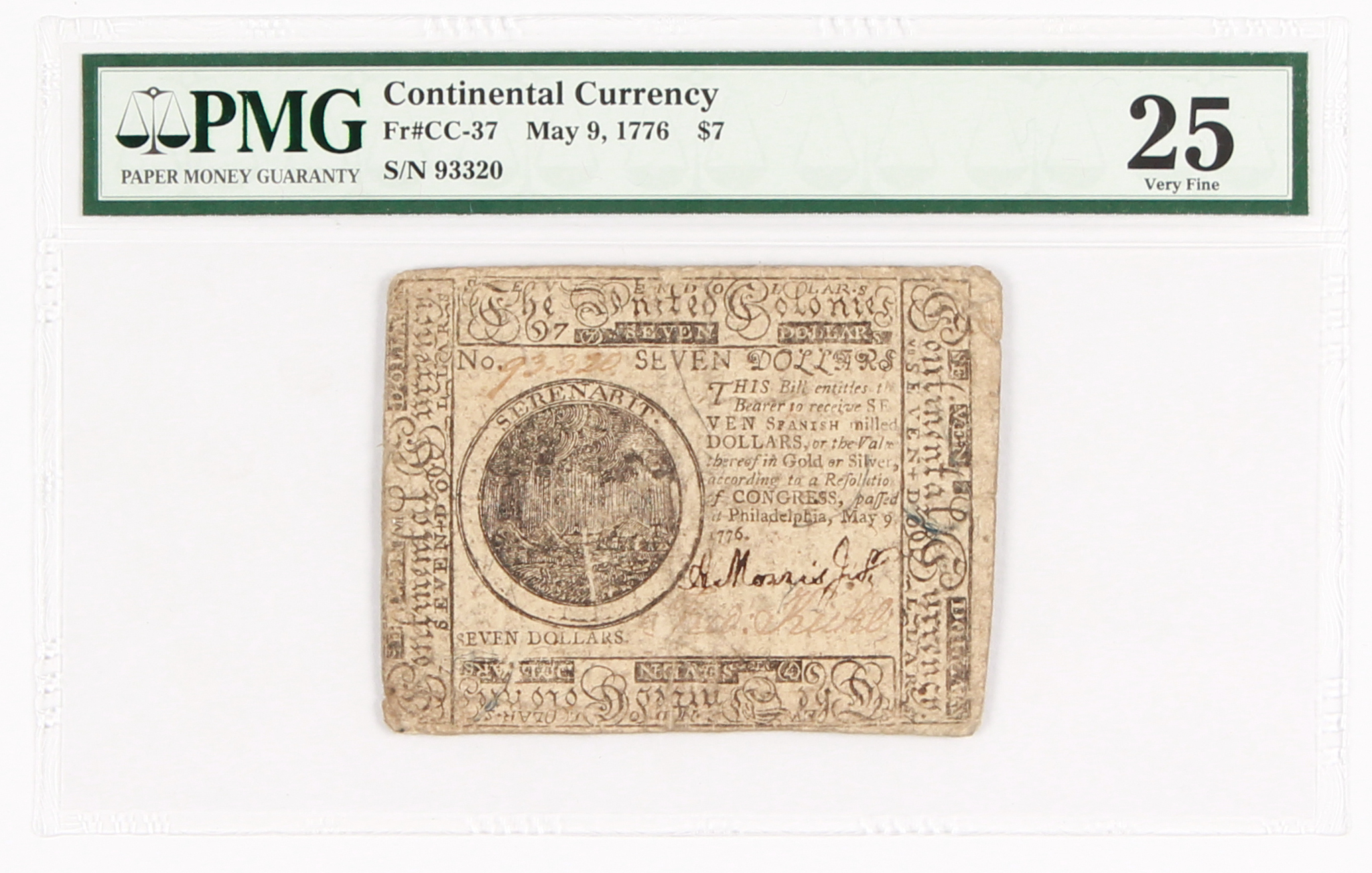 1776 Continental $7 Seven-Dollar Colonial Currency Note - May 9th, 1776 ...