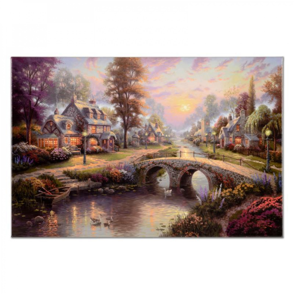 Thomas Kinkade Signed "Sunset on Lamplight Lane" Hand Embellished ...