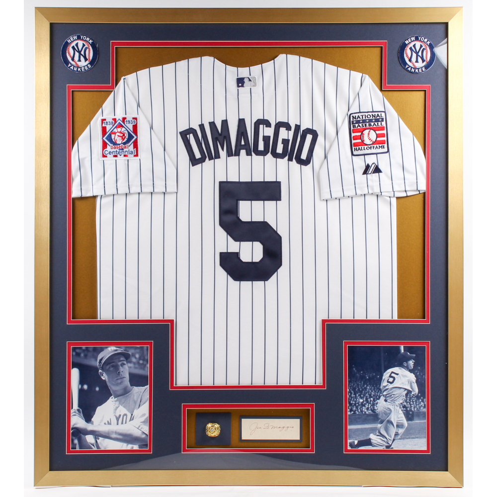 Joe DiMaggio Signed Yankees 34x38 Custom Framed Cut Display with Jersey ...