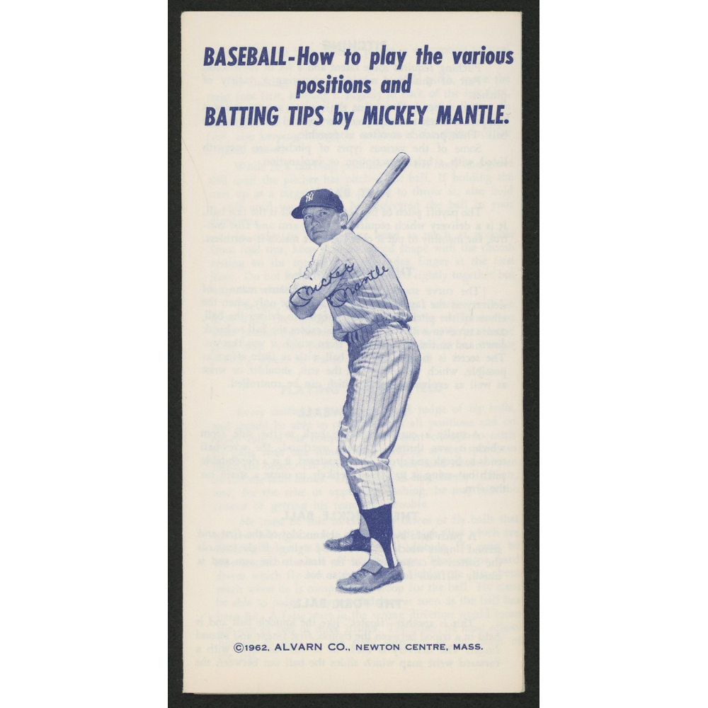 Vintage 1962 "How to Play Positions & Batting Tips" Pamphlet by Mickey ...