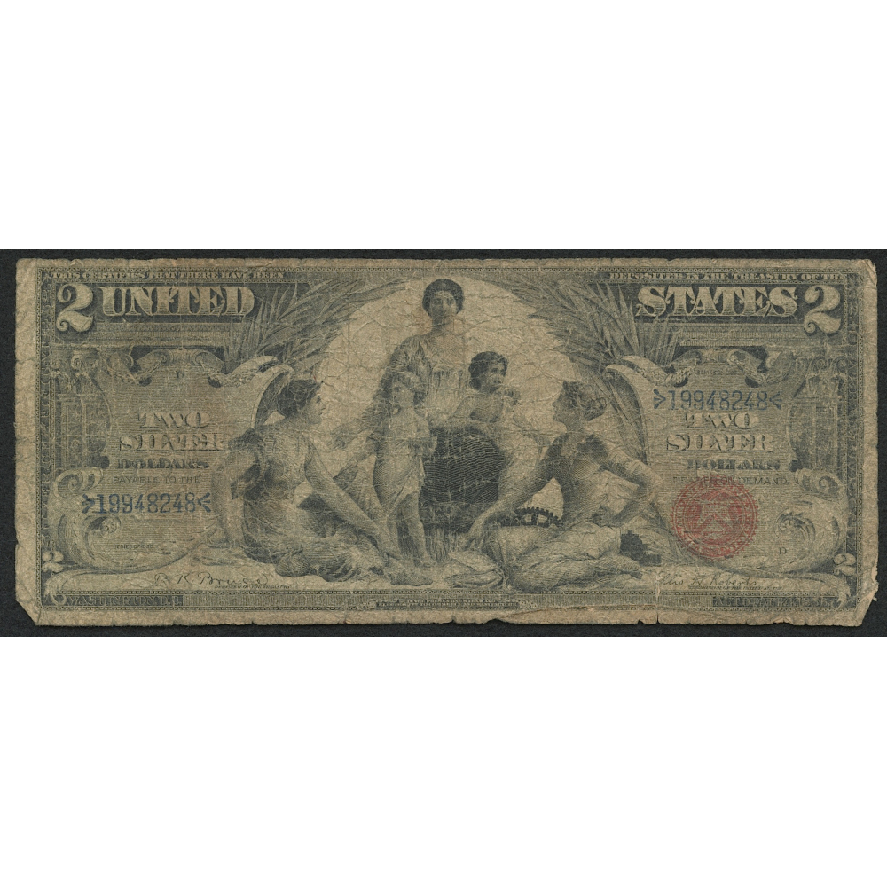 1896 $2 Two Dollars "Educational Series" U.S. Silver Certificate Large ...
