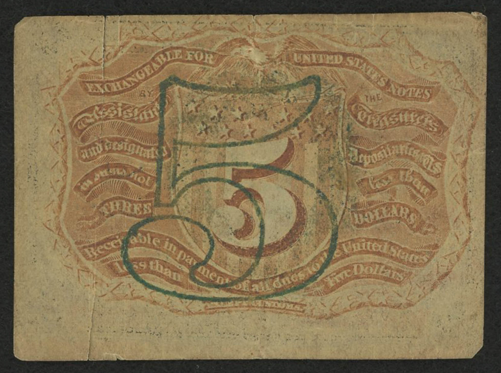 1863 United States 5¢ Five Cents Fractional Bank Note Bill (Second ...