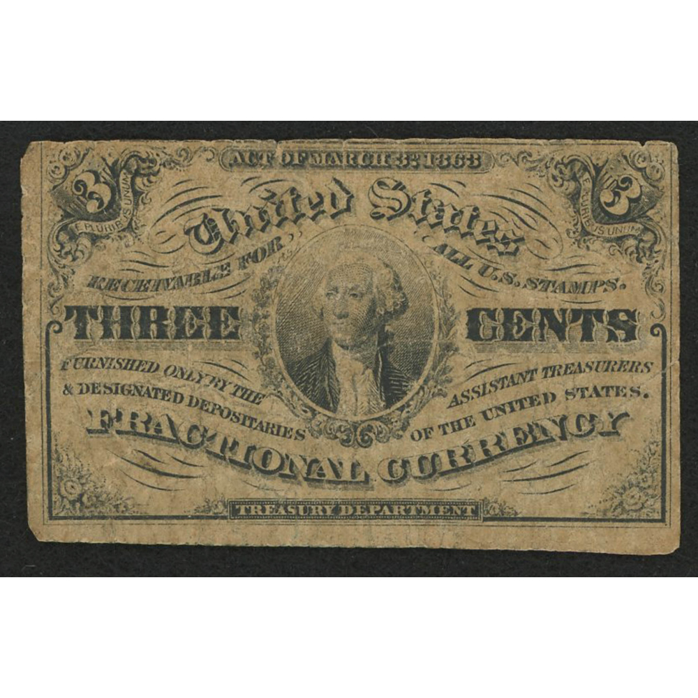 1863 United States 3¢ Three Cents Fractional Bank Note Bill (Third ...