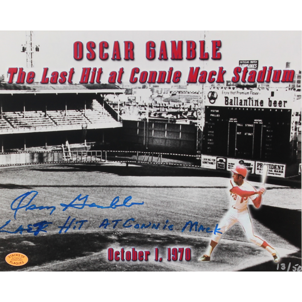 Oscar Gamble Signed LE Phillies 8x10 Photo Inscribed "Last Hit At ...