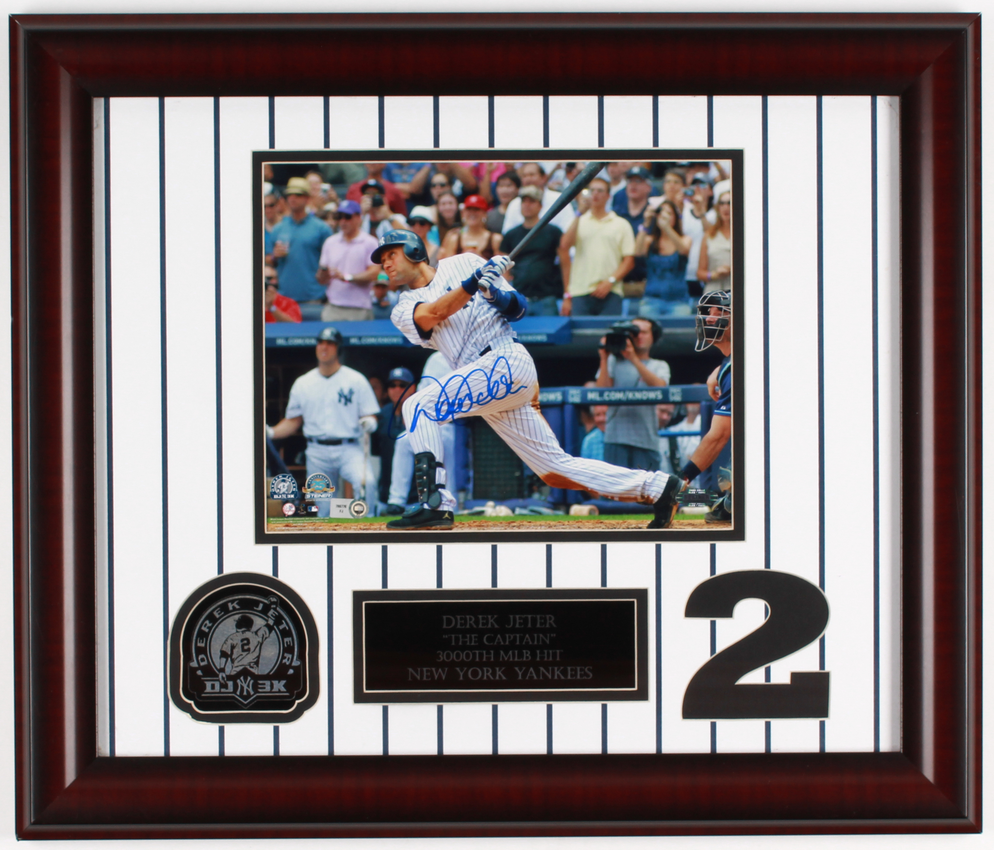 Derek Jeter Signed Yankees 17x20 "3000th MLB Hit" Custom Framed Photo Display (Steiner COA & MLB ...