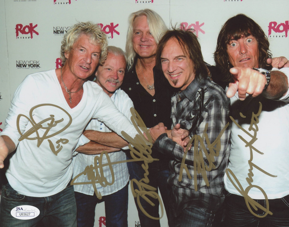 REO Speedwagon 8x10 Photo Signed by (5) with Bruce Hall, Kevin Cronin ...