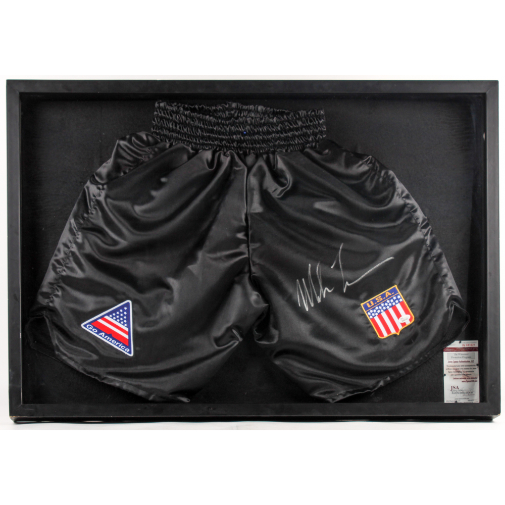 Mike Tyson Signed Custom Framed Boxing Shorts 25.5x37.5x3 Shadow Box ...