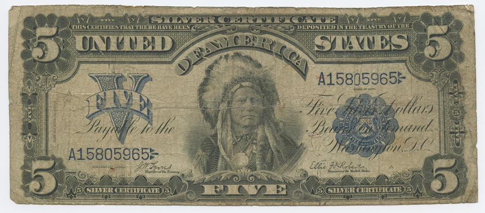 1899 $5 Five Dollars "Indian Chief" Silver Certificate Large Size Bank ...