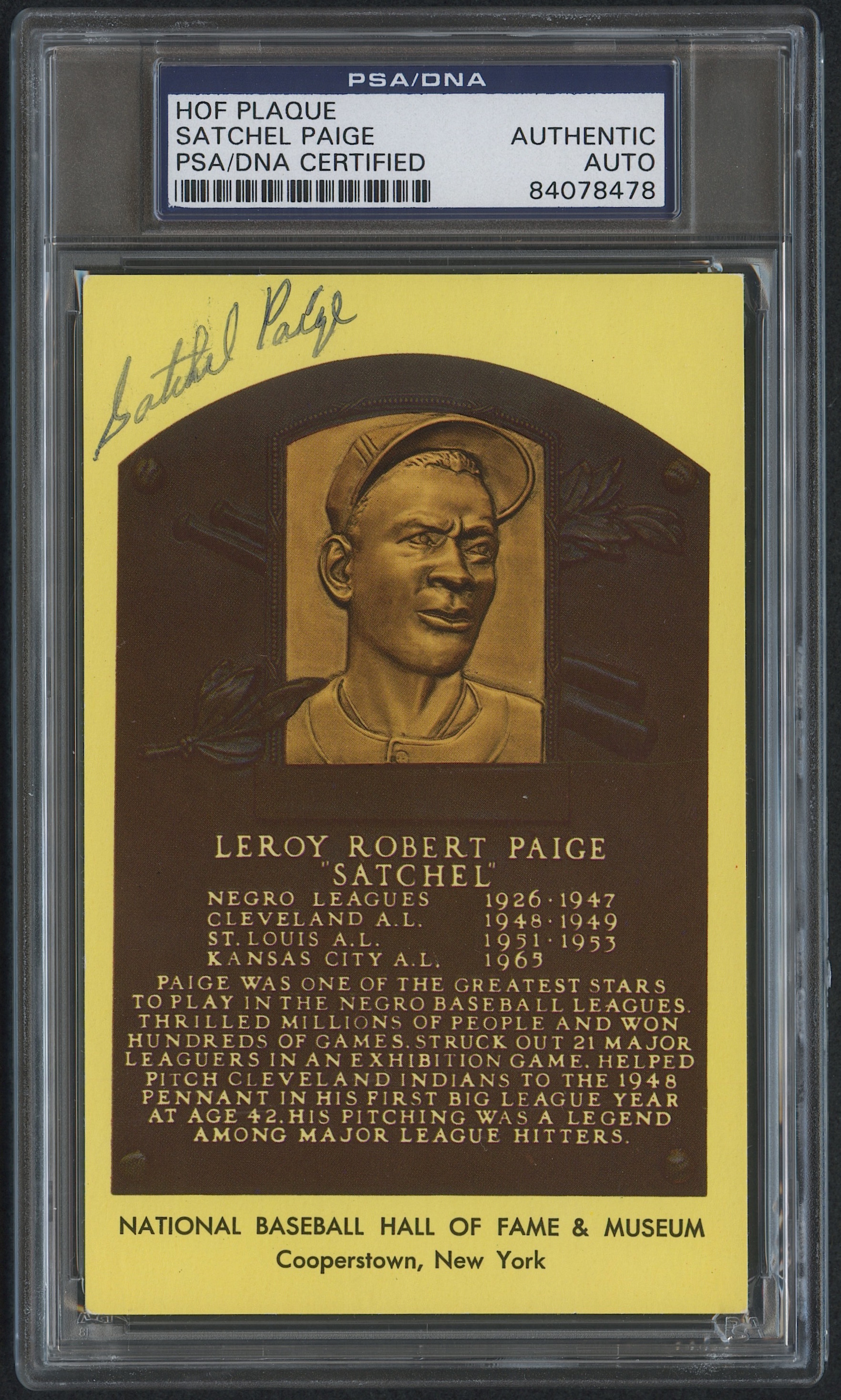 Satchel Paige Signed Gold Hall of Fame Postcard (PSA Encapsulated ...