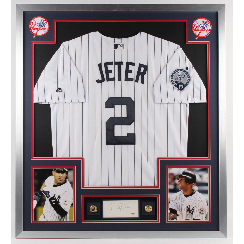 Derek Jeter Signed Yankees 34x38 Custom Framed Cut Display with (2 ...