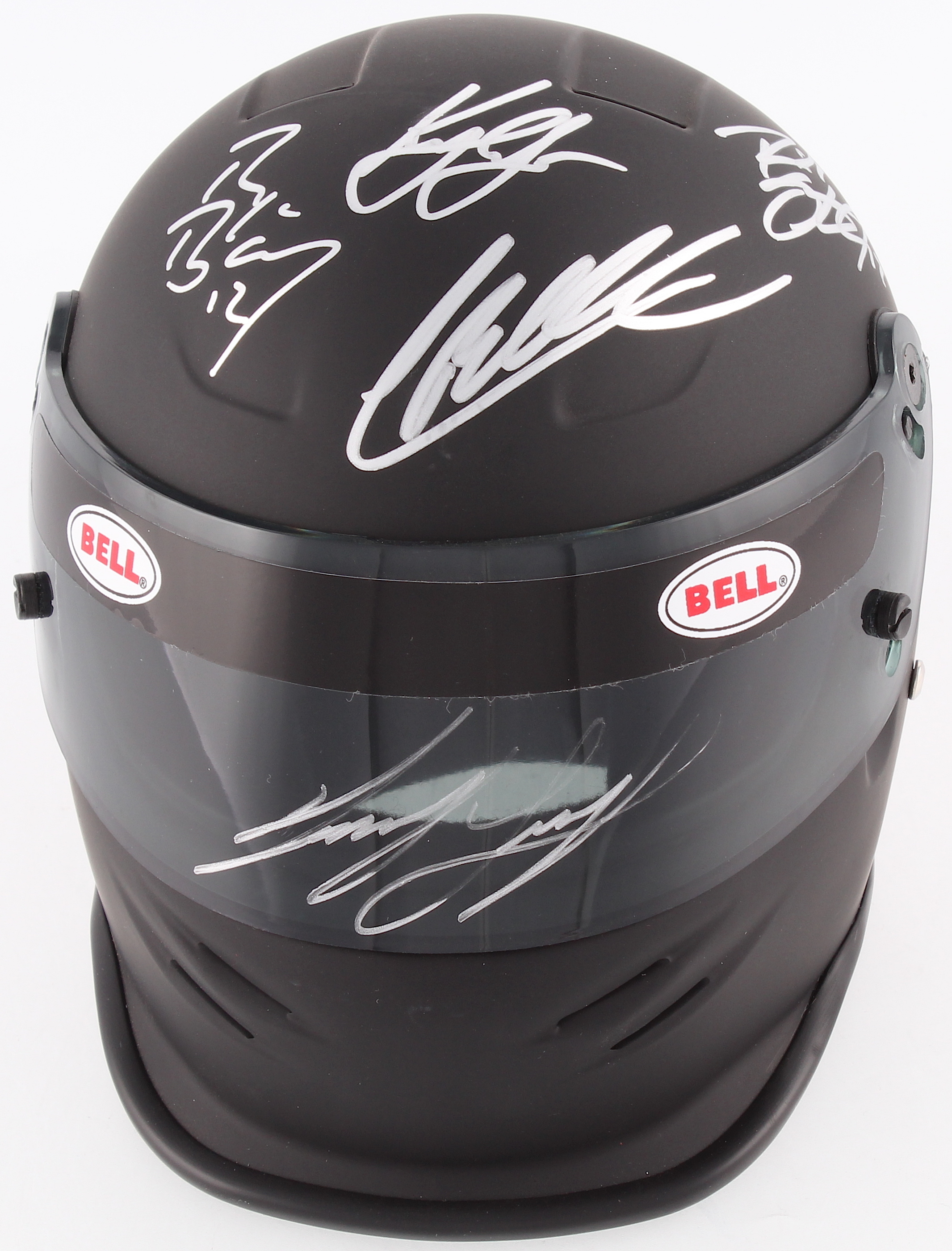 NASCAR Matte Black Mini-Helmet Signed by (6) with Kyle Larson, Joey ...