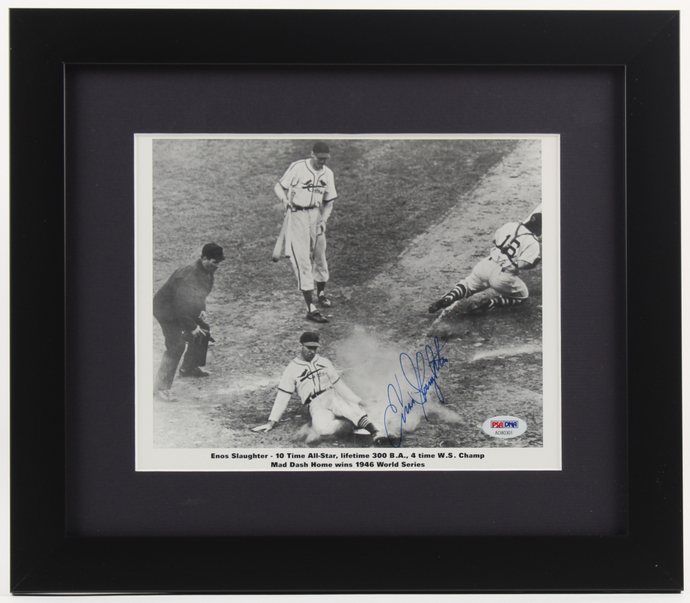 Enos Slaughter Signed Yankees 13x15 Custom Framed Print (PSA COA ...