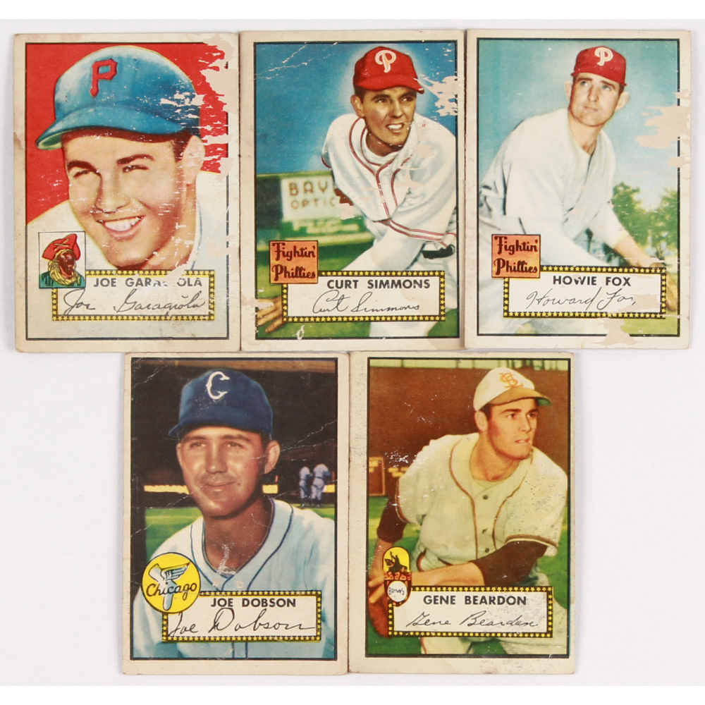 Lot of (5) 1952 Topps Baseball Cards with #209 Howie Fox, #203 Curt ...