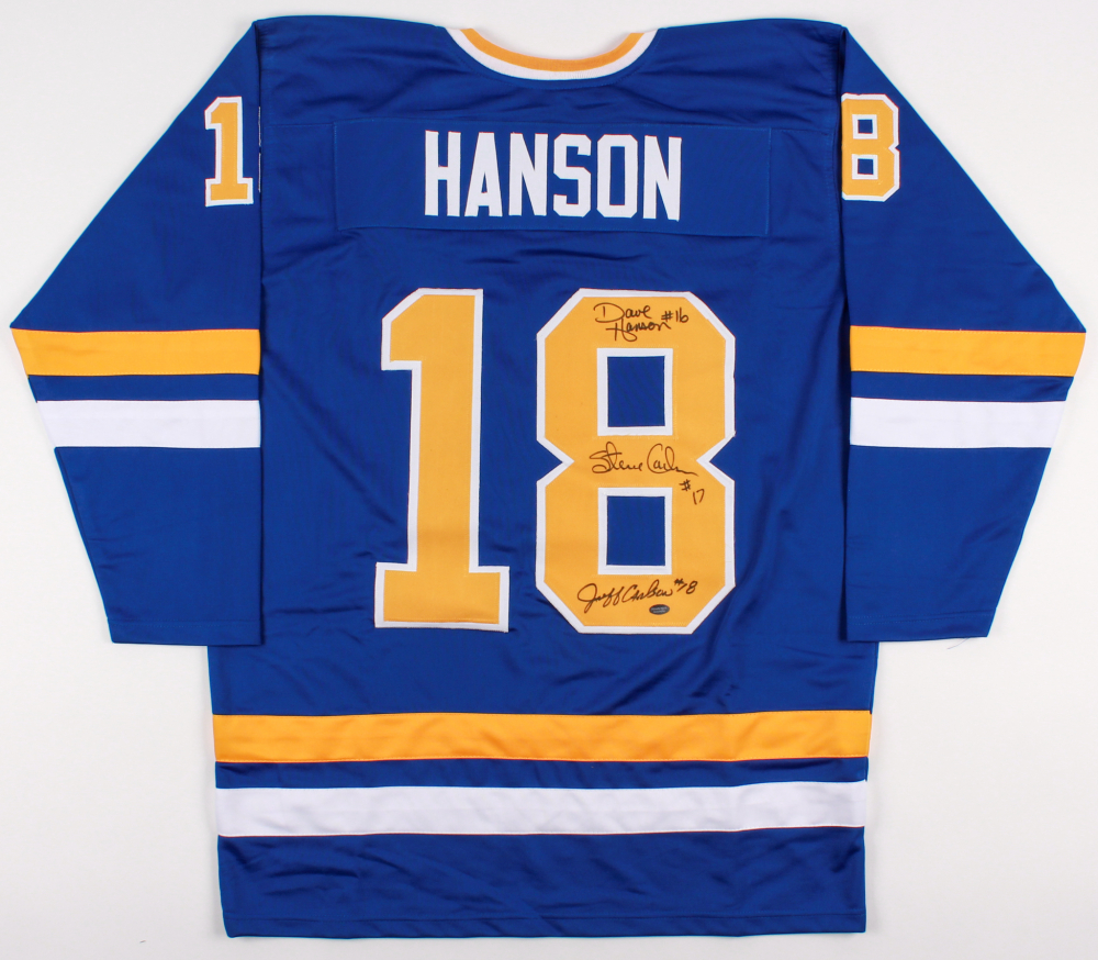 Dave Hanson, Steve Carlson & Jeff Carlson Signed Hanson Brothers "Slap Shot" Chiefs Jersey ...
