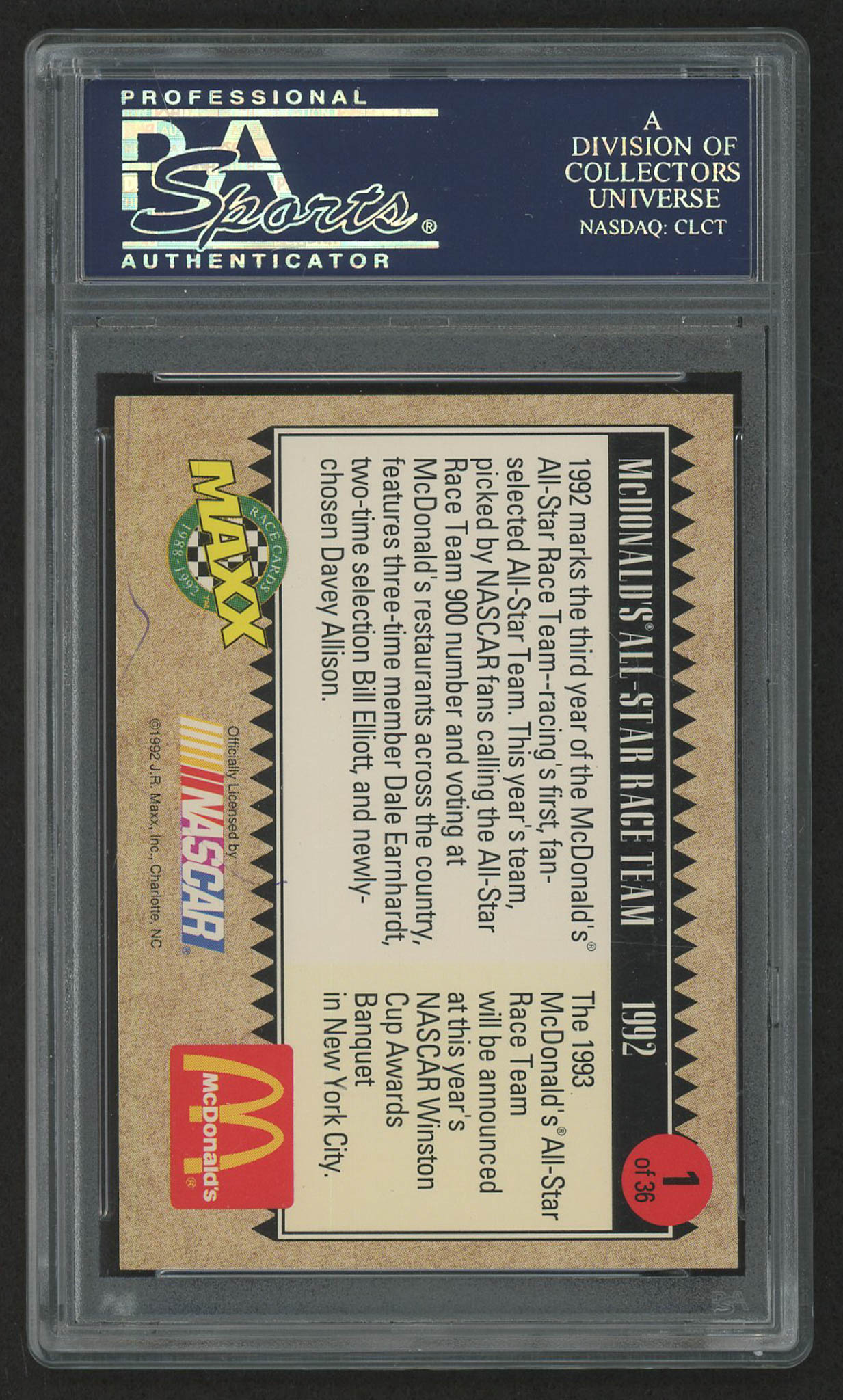 Dale Earnhardt Sr. Signed 1992 Maxx McDonald's #1 D.Earnhardt/D.Allison ...