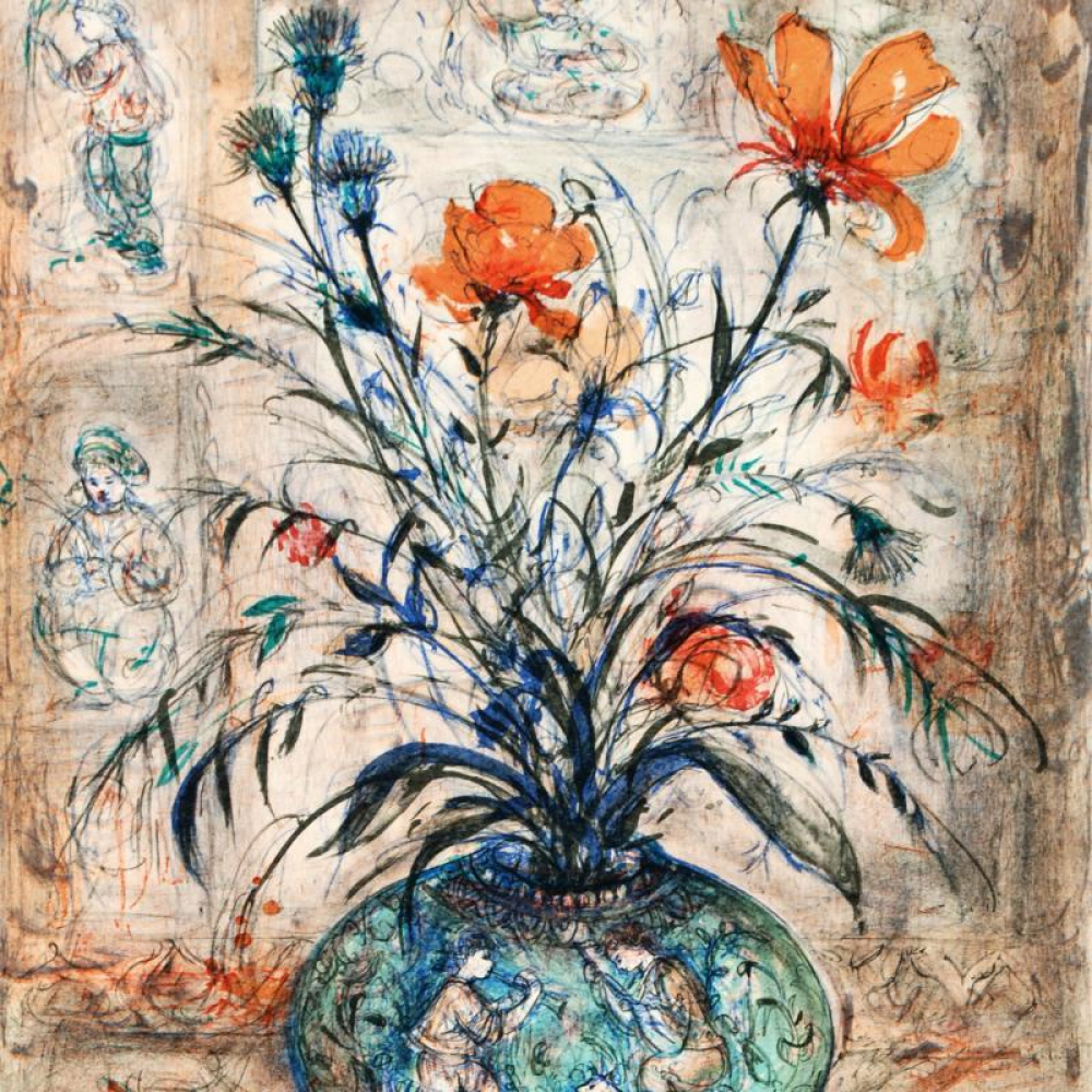 Edna Hibel Signed "Thistle Rose and a Day Lily" Limited Edition 19x25 ...
