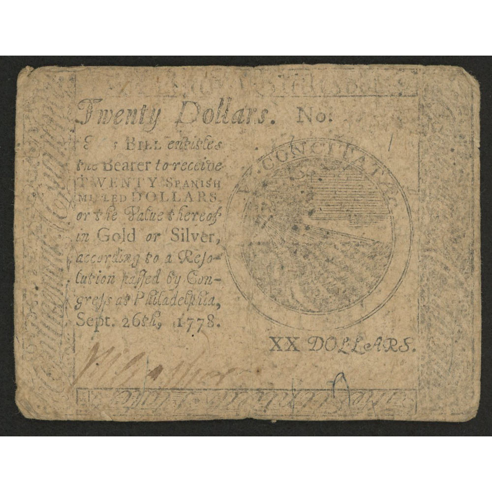 1778 $20 Twenty Dollars - Philadelphia Colonial Currency Note ...