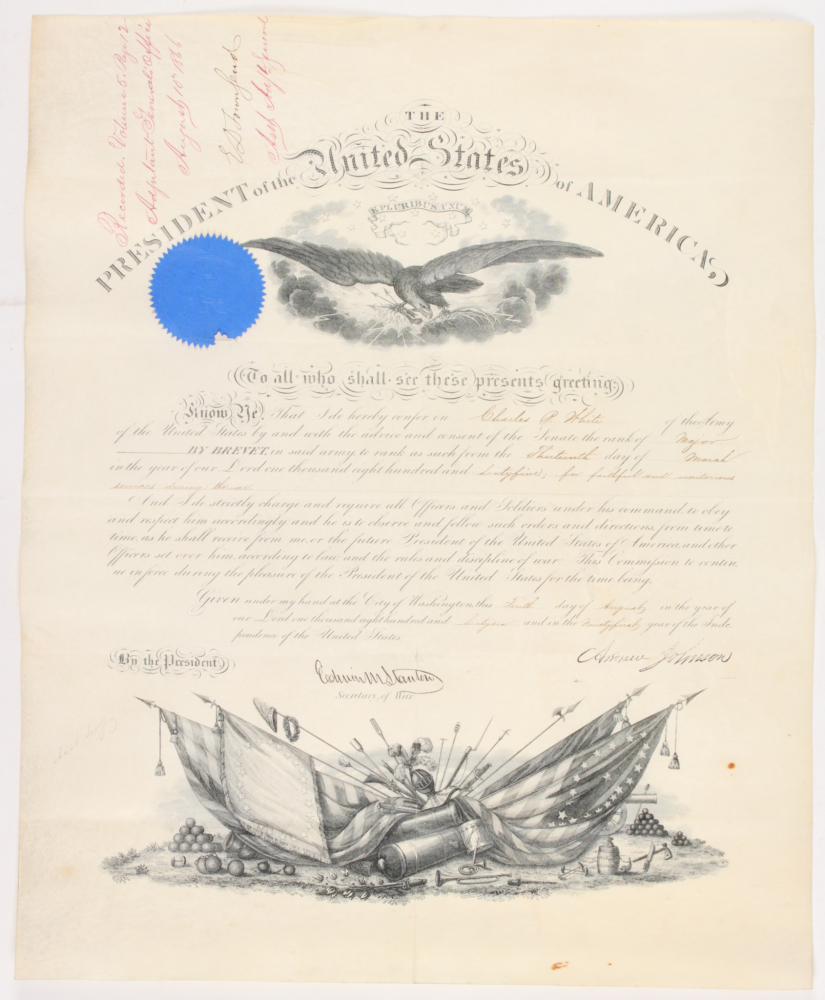 Andrew Johnson Stamp Signed 1865 Military Commission Document ...