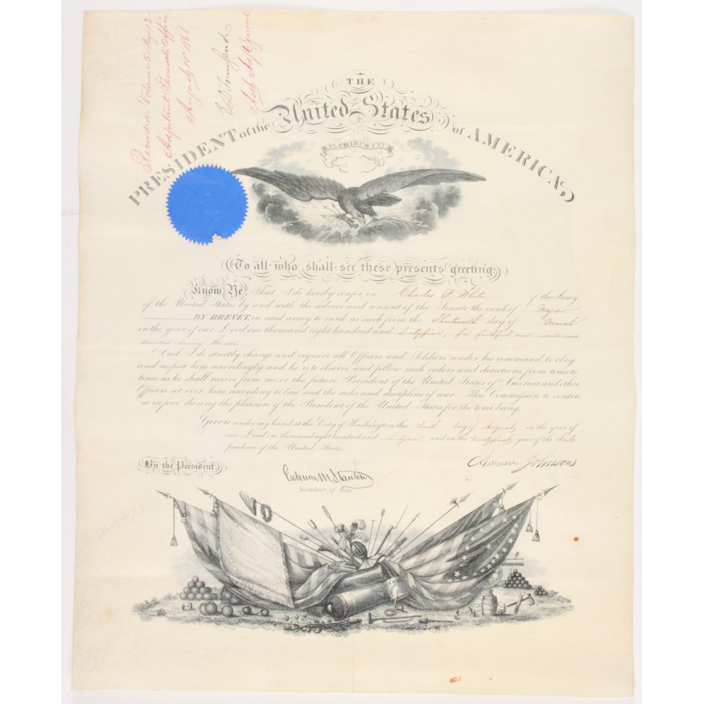 Andrew Johnson Stamp Signed 1865 Military Commission Document ...