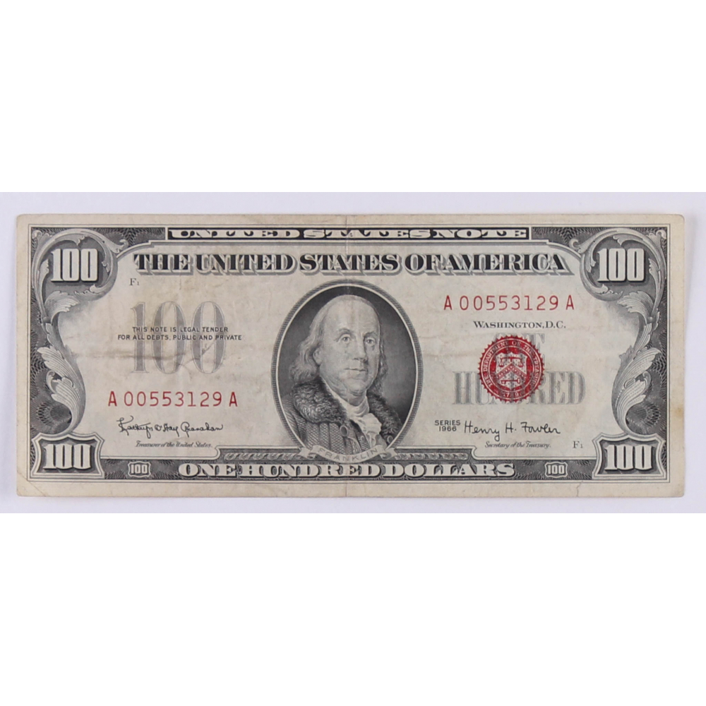 1966 $100 One-Hundred Dollar Red Seal U.S. Bank Note Bill | Pristine ...