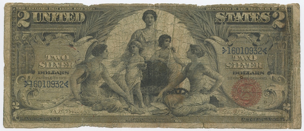 1896 $2 Two Dollars "Educational Series" U.S. Silver Certificate Large ...