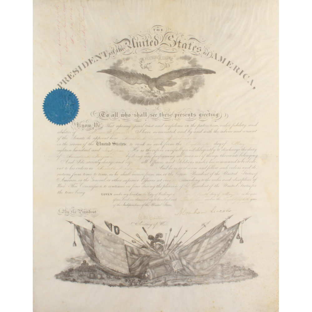 Abraham Lincoln & Edwin Stanton Signed 1864 Military Commission ...