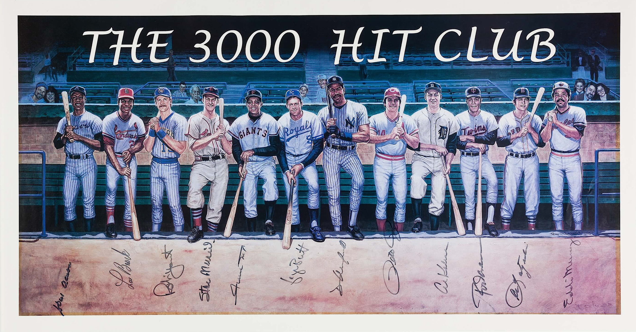"The 3000 Hit Club" Lithograph Signed by (12) with Willie Mays, Hank ...