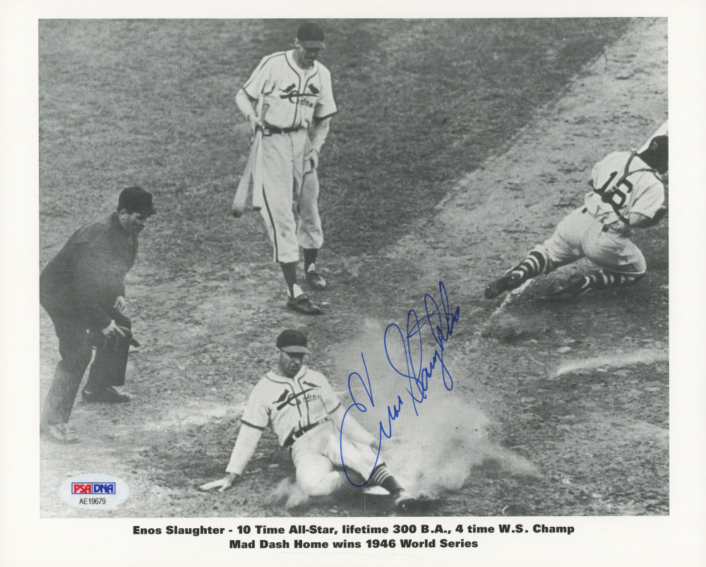 Enos Slaughter Signed "Mad Dash Home" Cardinals 8x10 Photo (PSA COA ...