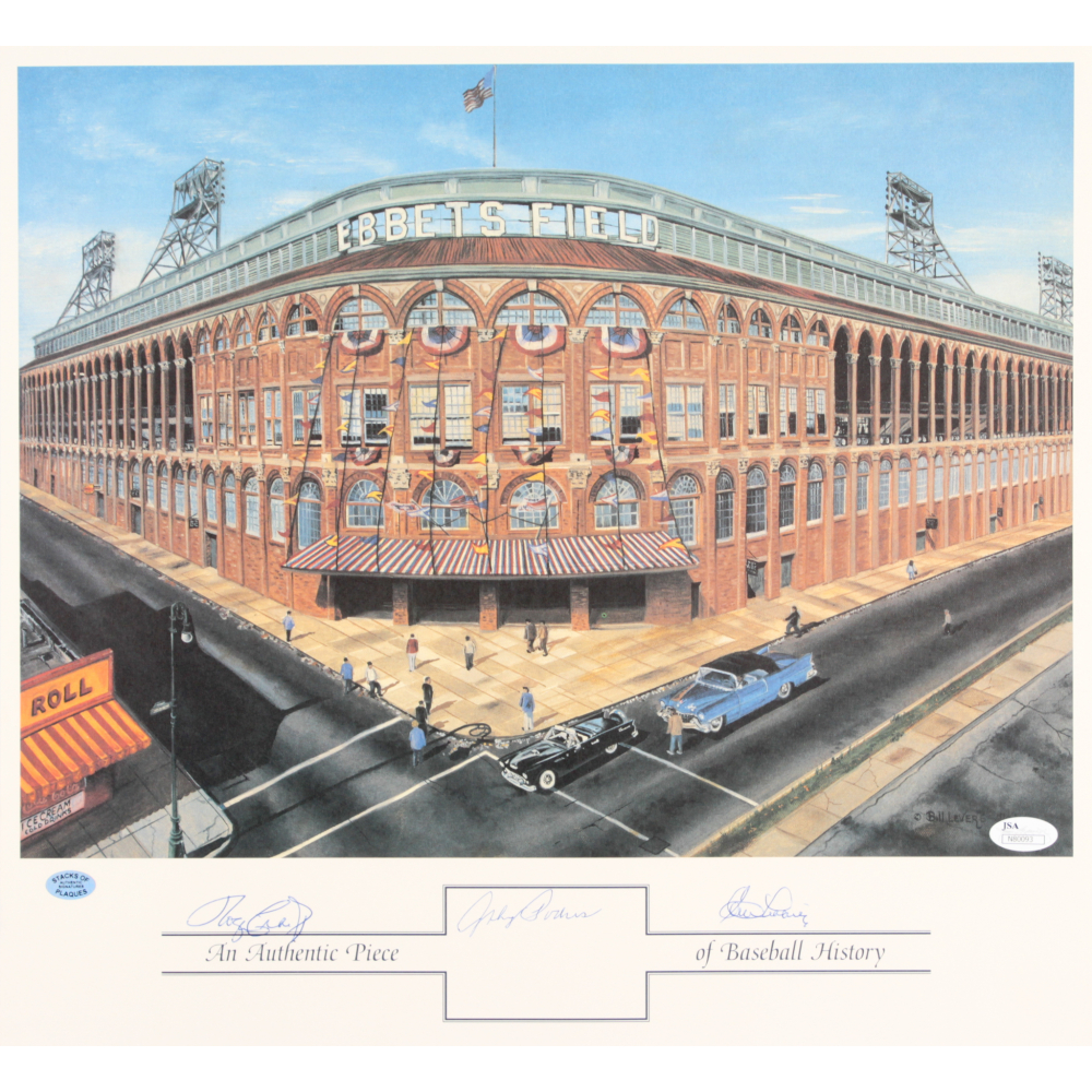 Roger Craig, Johnny Podres & Clem Labine Signed Ebbets Field 15x16 ...