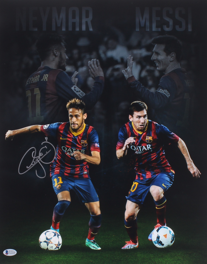 Neymar Signed Barcelona 16x20 Photo With Messi (Beckett COA) | Pristine ...