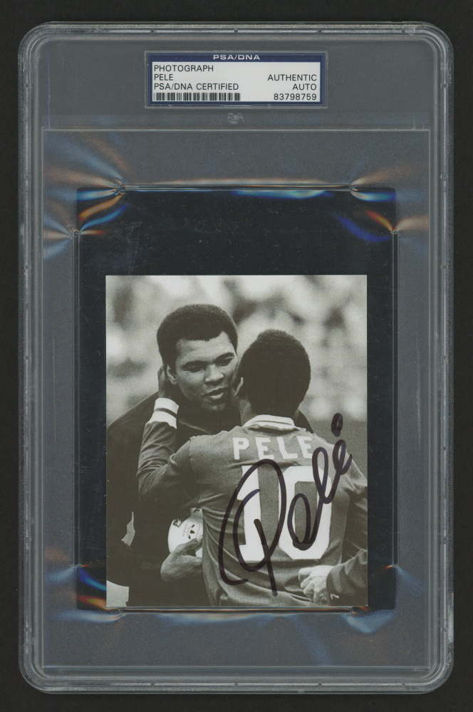 Pele Signed 4x6 Photo with Muhammad Ali (PSA Authentic) | Pristine Auction