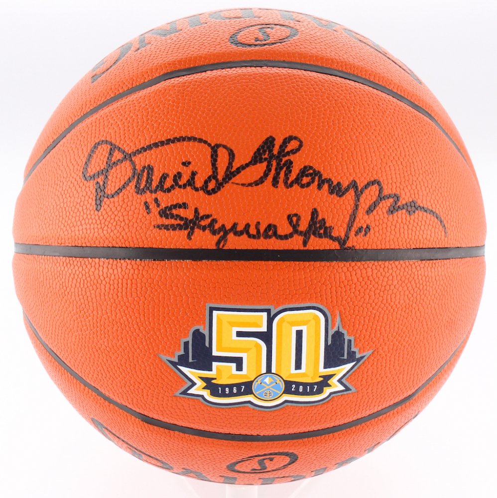 David Thompson Signed Nuggets Semicentennial Logo Basketball Inscribed ...