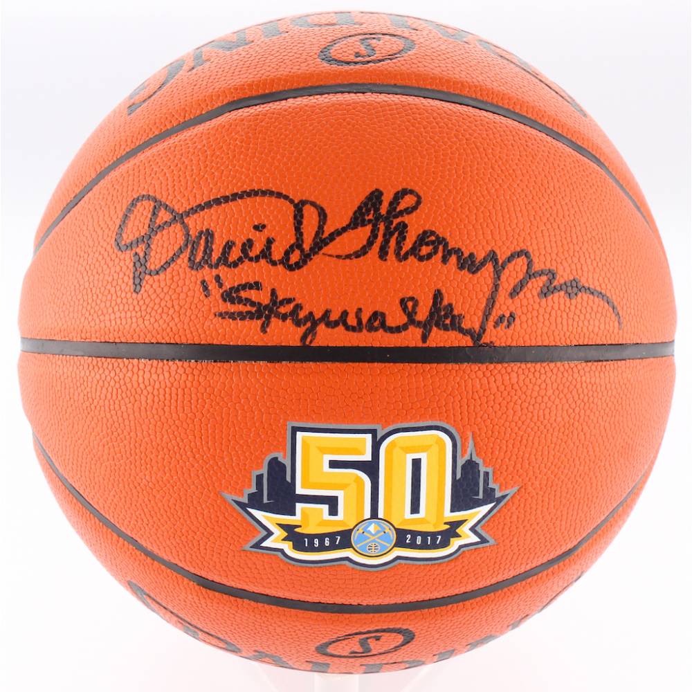 David Thompson Signed Nuggets Semicentennial Logo Basketball Inscribed ...
