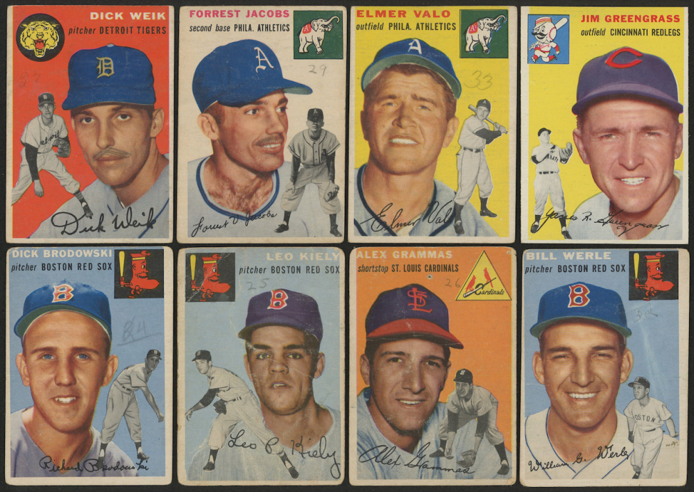 Lot of (8) 1954 Topps Baseball Cards with #224 Dick Weik RC, #129 ...