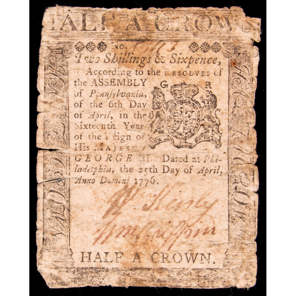 1776 Pennsylvania Half-A-Crown Colonial Currency Note - April 25th ...