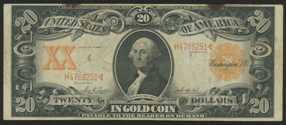 1922 $20 Twenty Dollars U.S. Gold Certificate Large Size Bank Note ...