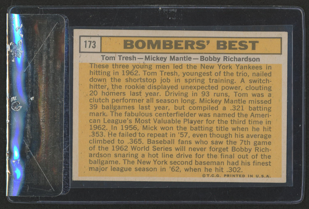 1963 Topps #173 Bomber's Best/Tom Tresh/Mickey Mantle/Bobby Richardson ...