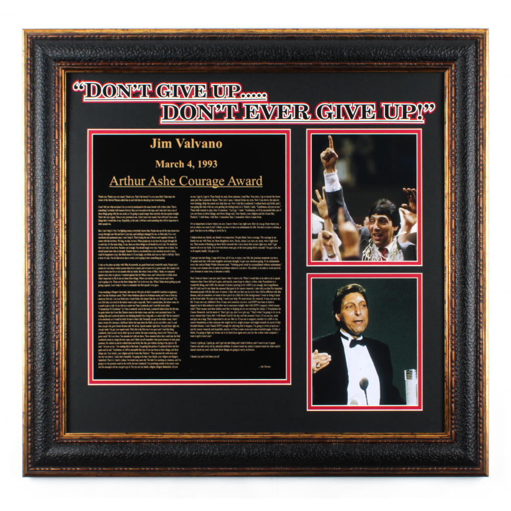 Jim Valvano "Never Give Up" Speech 25.5" x 26.75" Custom Framed Photo ...